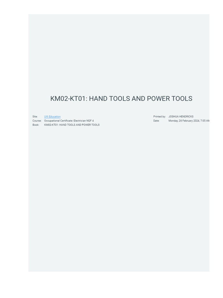 Km02-Kt01 - Hand Tools and Power Tools | PDF | Grinding (Abrasive Cutting) | Drill