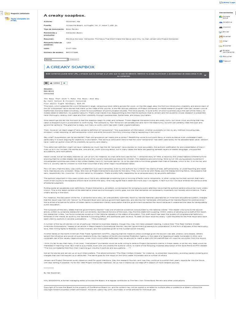 A Creaky Soapbox - EBSCOhost | PDF | Censorship | Mass Media