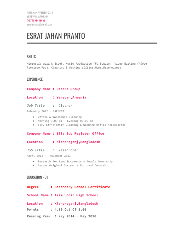Esrat Jahan Pranto: Skills | PDF
