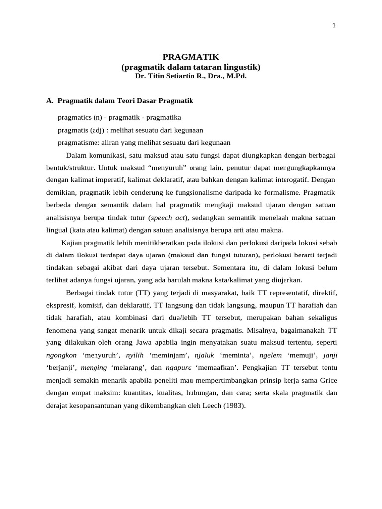 Dasar-Dasar Pragmatik dalam Linguistik | PDF | Seni & Disiplin Bahasa