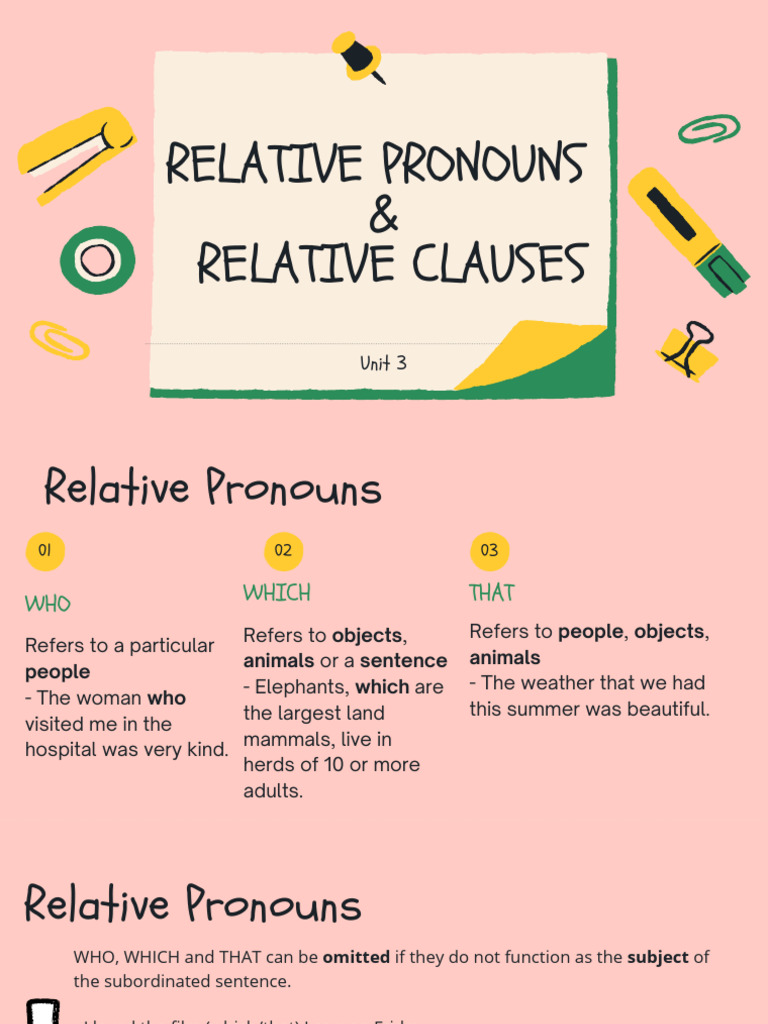 Relative Pronouns Relative Clauses | PDF | Syntax | Linguistics