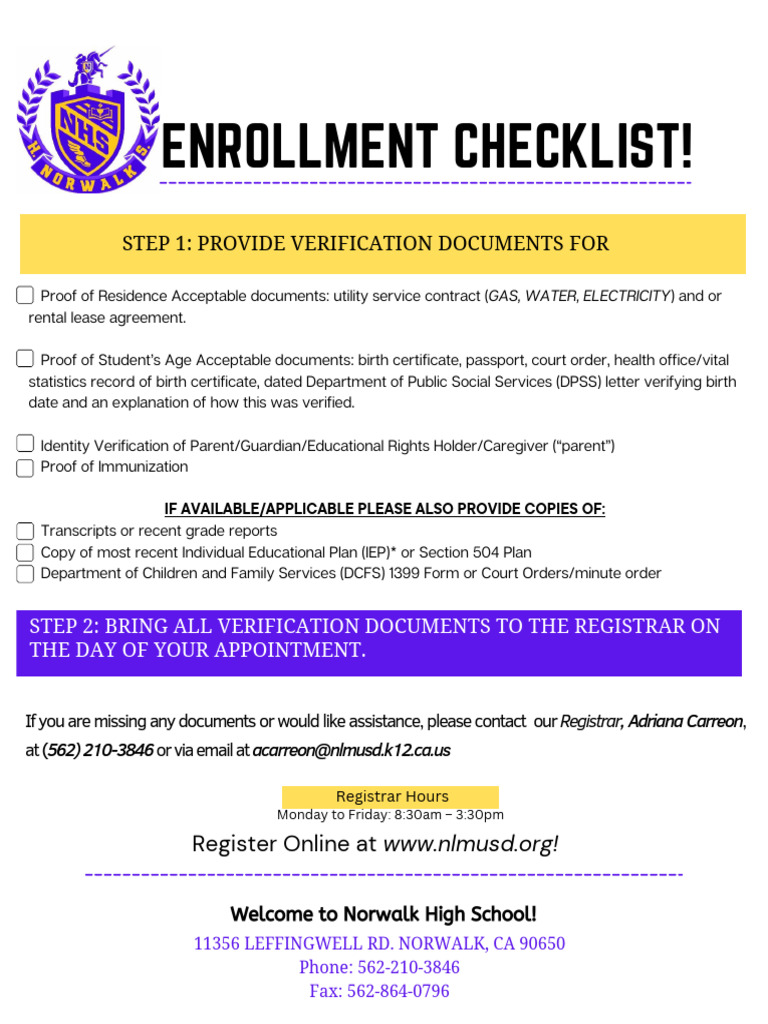 Enrollment Checklist | PDF | Salud y bienestar
