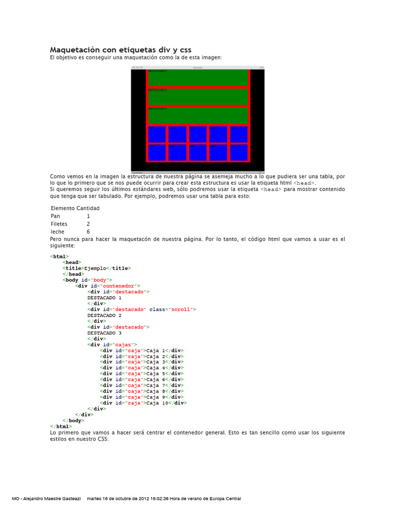 Maquetación con div y CSS en HTML | PDF | HTML | Diseño de página