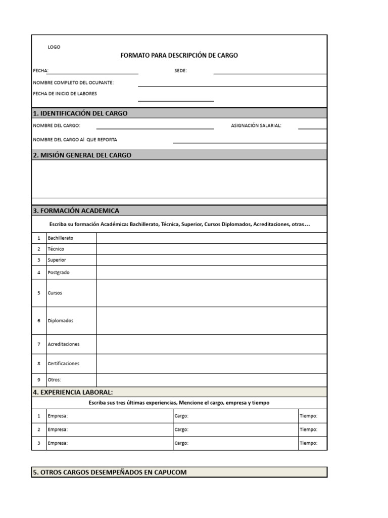 Formato para Descripci-N de Cargos | PDF | Planificación