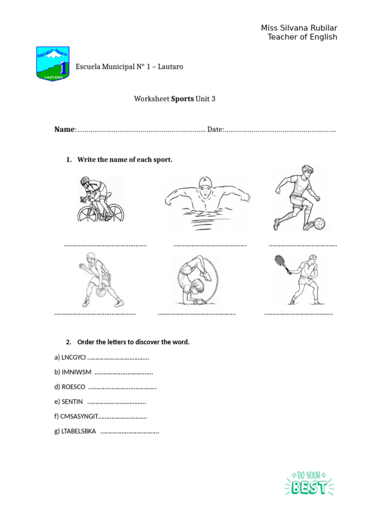 Sports Vocabulary Worksheet | PDF