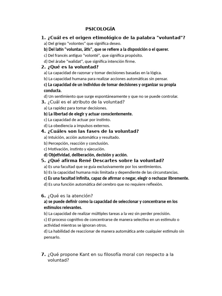 Psico. Preguntas | PDF | Atención | Immanuel Kant