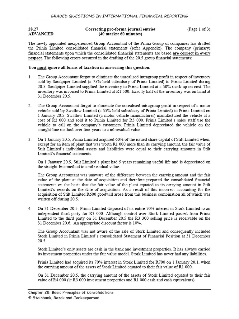 28.27 Prinia LTD - Correcting Pro-Forma Journal Entries | PDF | Equity ...