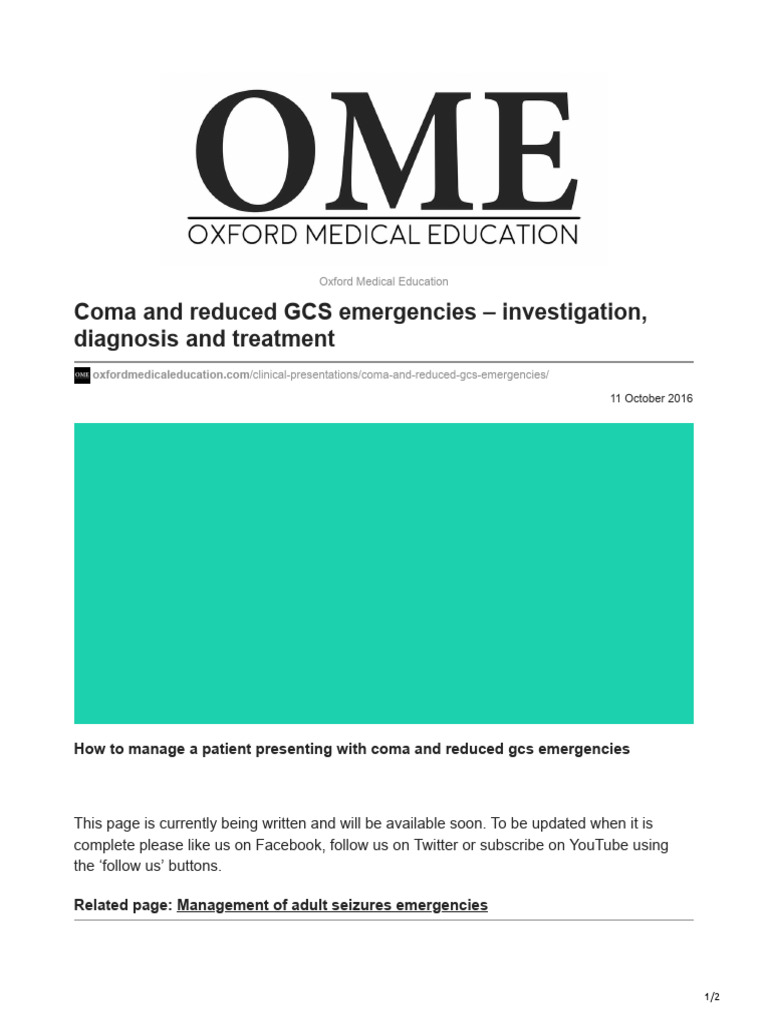 Coma and Reduced GCS Emergencies Investigation Diagnosis and Treatment ...