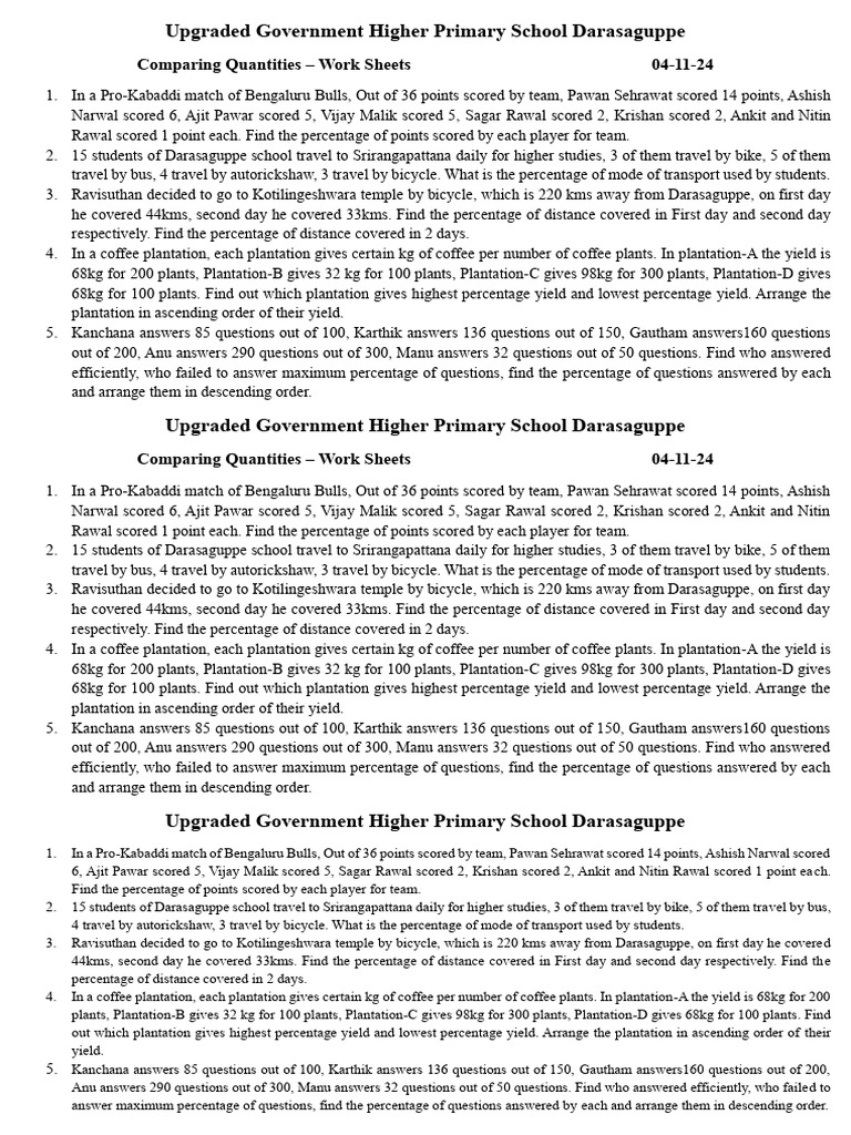 Comparing Quantities Work Sheet | PDF | Agriculture