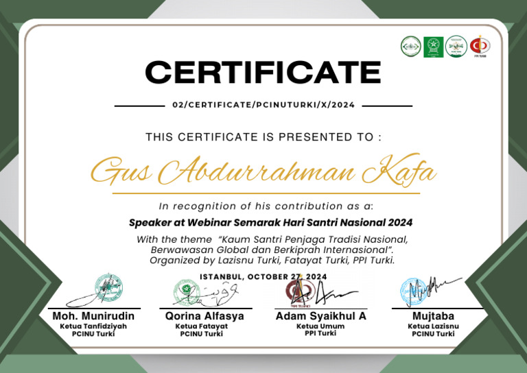 Sertifikat - Gus Abdurrohman Kafa | PDF | Travel