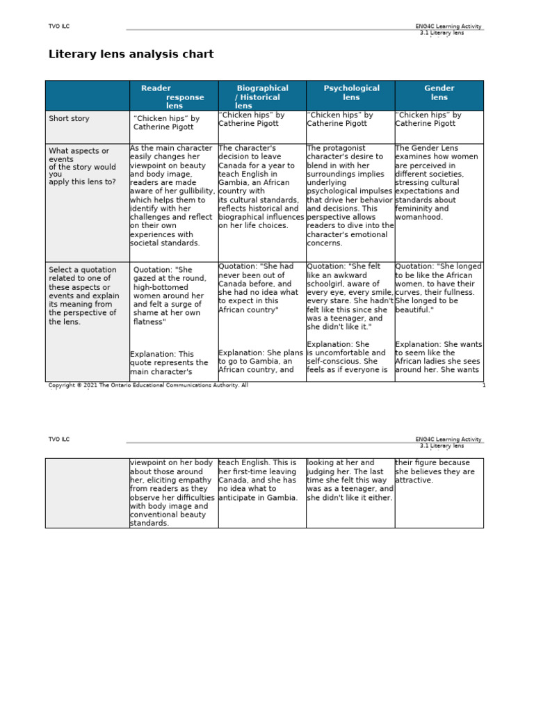 3.2 Lierary Lens Analysis Chart PDF | PDF | Beauty | Gender
