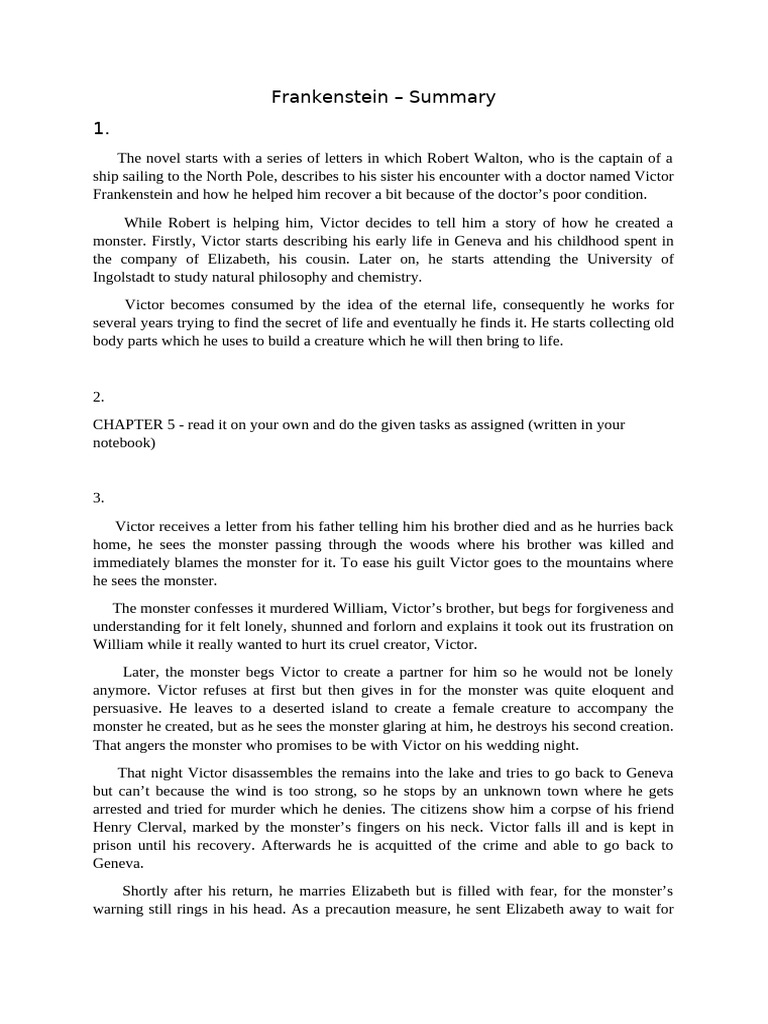 Frankenstein Summary | PDF | Frankenstein
