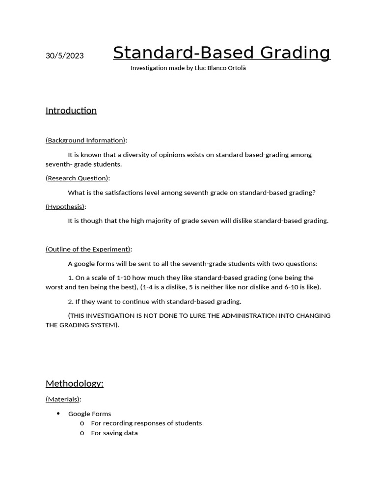Scientific Report On Standard Based Grading | PDF | Scientific Method ...