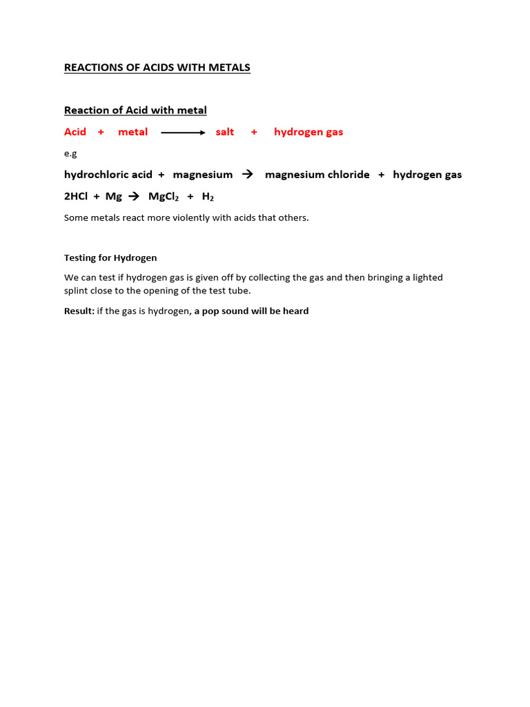 Acid-Metal Reactions Explained | PDF
