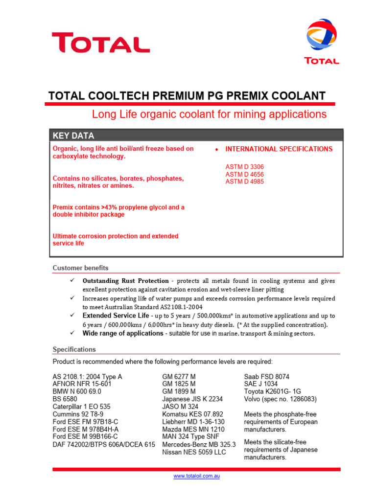 Long-Life Coolant for Mining & Automotive | PDF | Materials | Chemical ...
