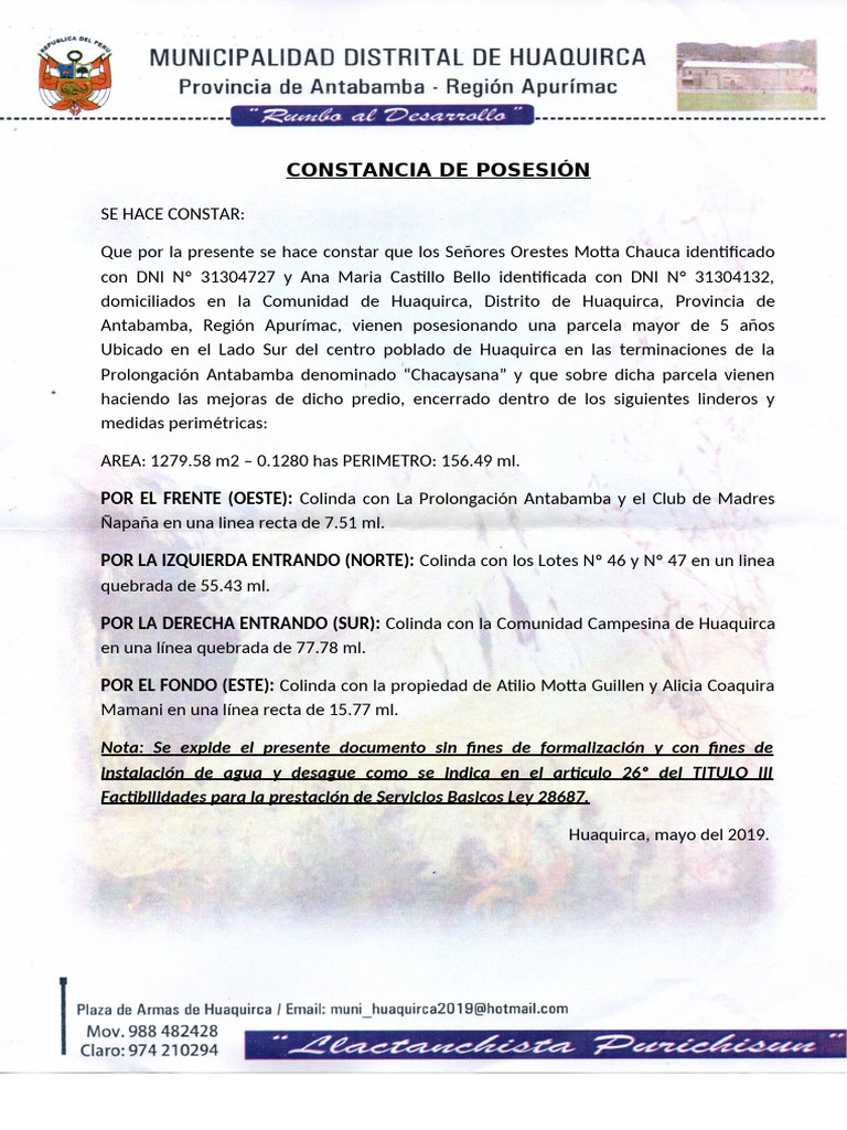 Constacia de Posesion | PDF