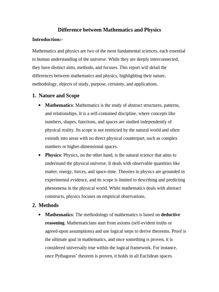 Difference Between Mathematics and Physics | PDF | Mathematics | Physics