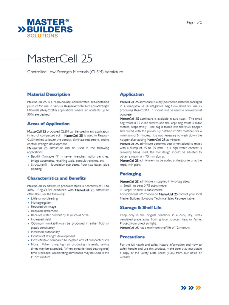 mastercell-25-tds | PDF | Concrete | Materials