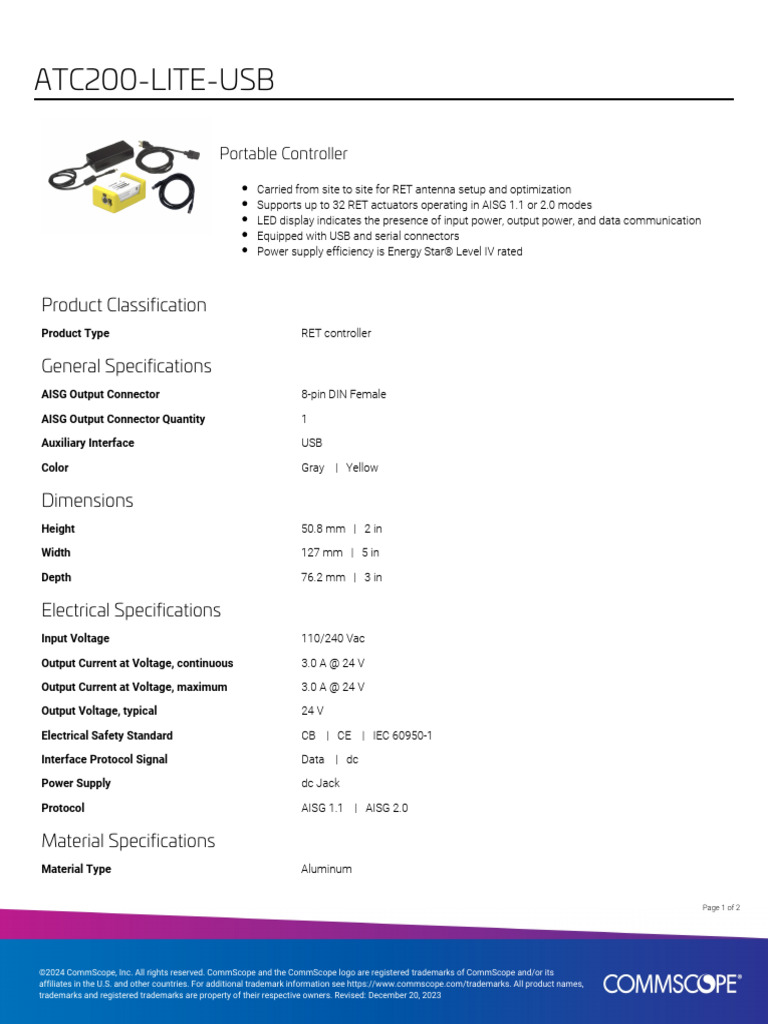 Atc200 Lite Usb Product Specifications | PDF | Power Supply | Usb