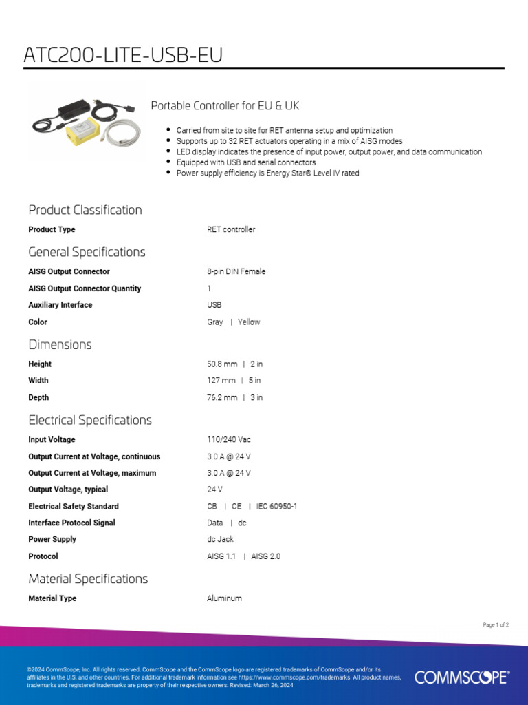 Atc200 Lite Usb Eu Product Specifications | PDF | Usb | Power Supply