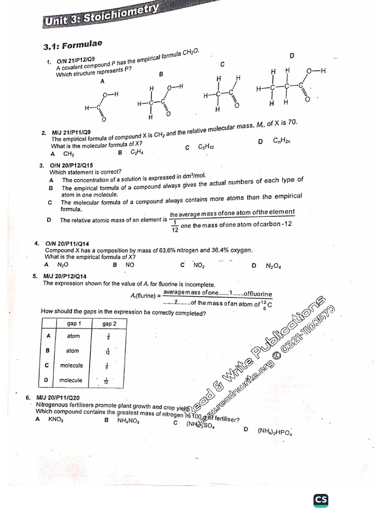 Stoichiometry (P1) Topical Past Papers | PDF