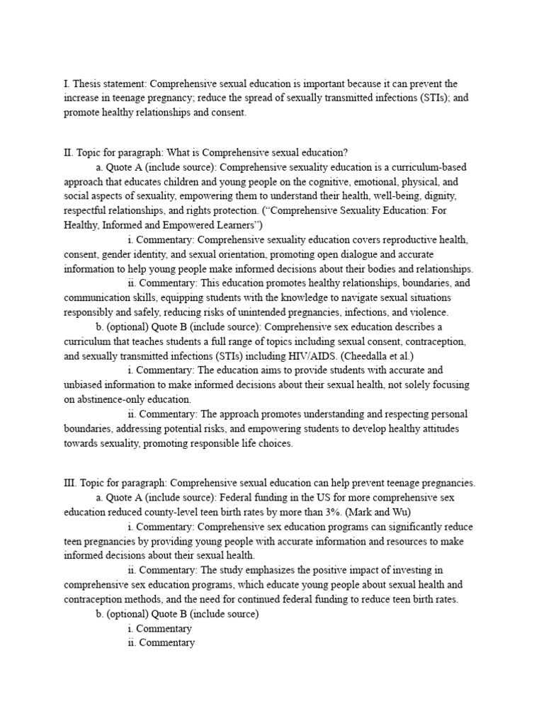 Comprehensive Sexual Education Research Outline | PDF | Sex Education ...