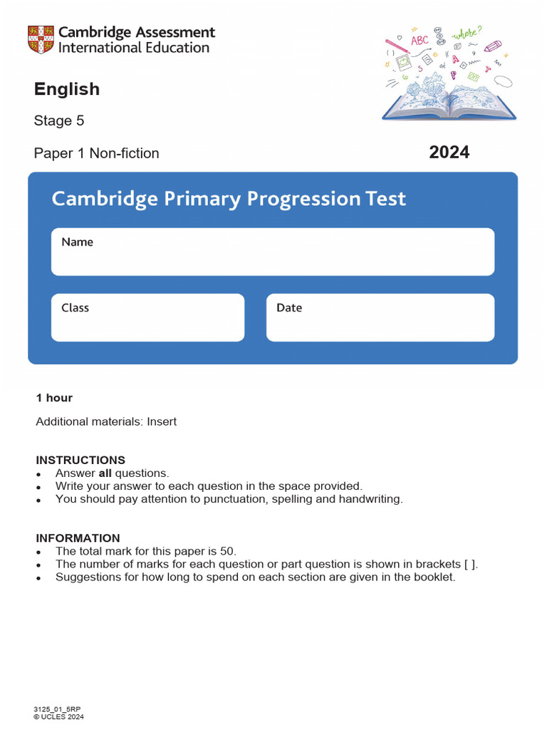 English Progression Test 2024 Paper 1 | PDF | Quotation Mark | Linguistics