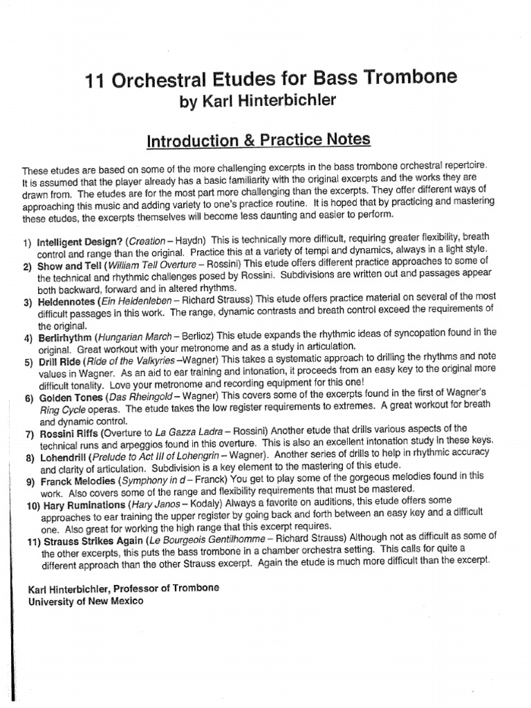 Hinterbichler - 11 Orchestral Etudes For Bass Trombone | PDF