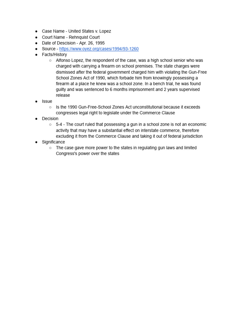 United States V Lopez - McCullough v. Maryland | PDF