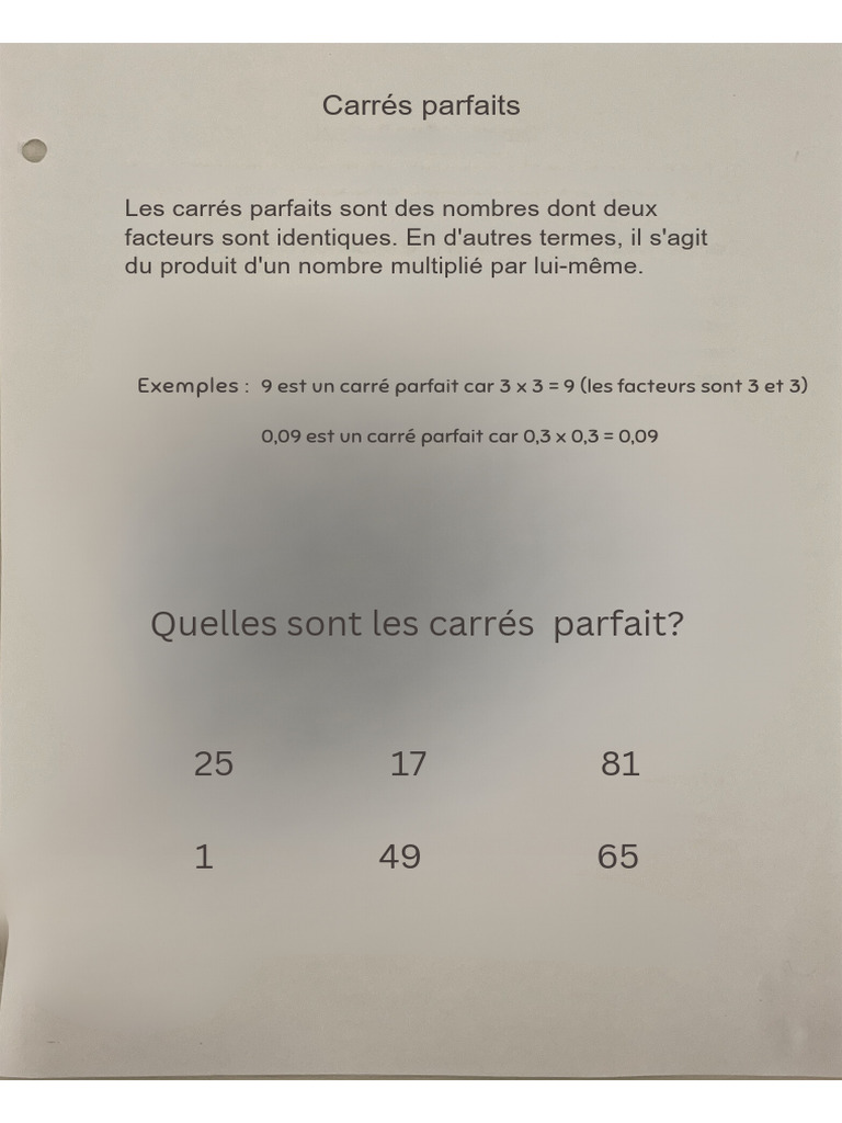 Les carrés parfaits expliqués | PDF | Méthodes et références pédagogiques