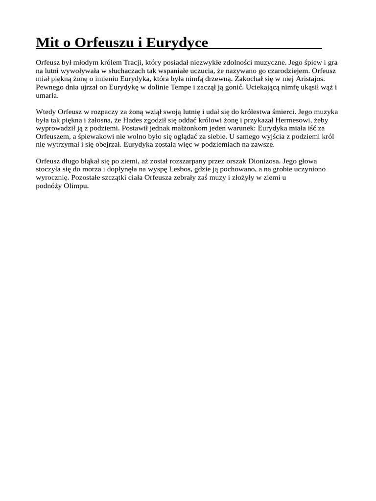 Mit o Orfeuszu I Eurydyce | PDF