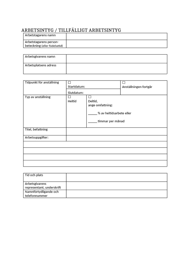 Arbetsintyg Workcertificate 2021 | PDF