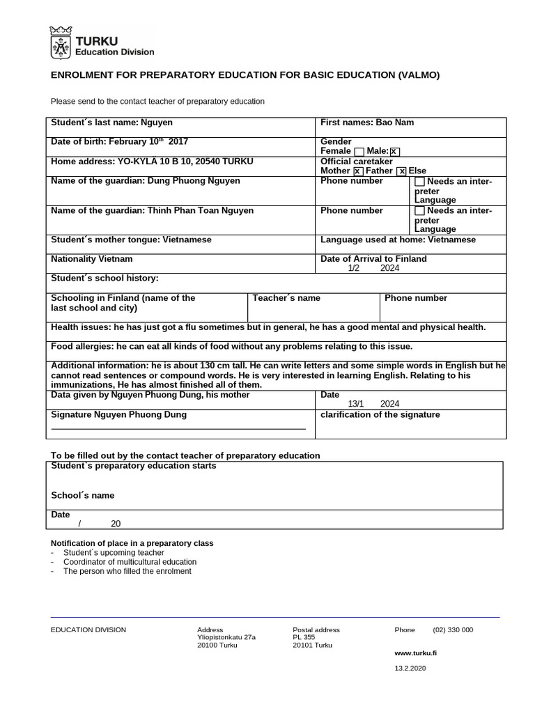 Valmo Oppilasilmoitus English-1 | PDF | Vietnam