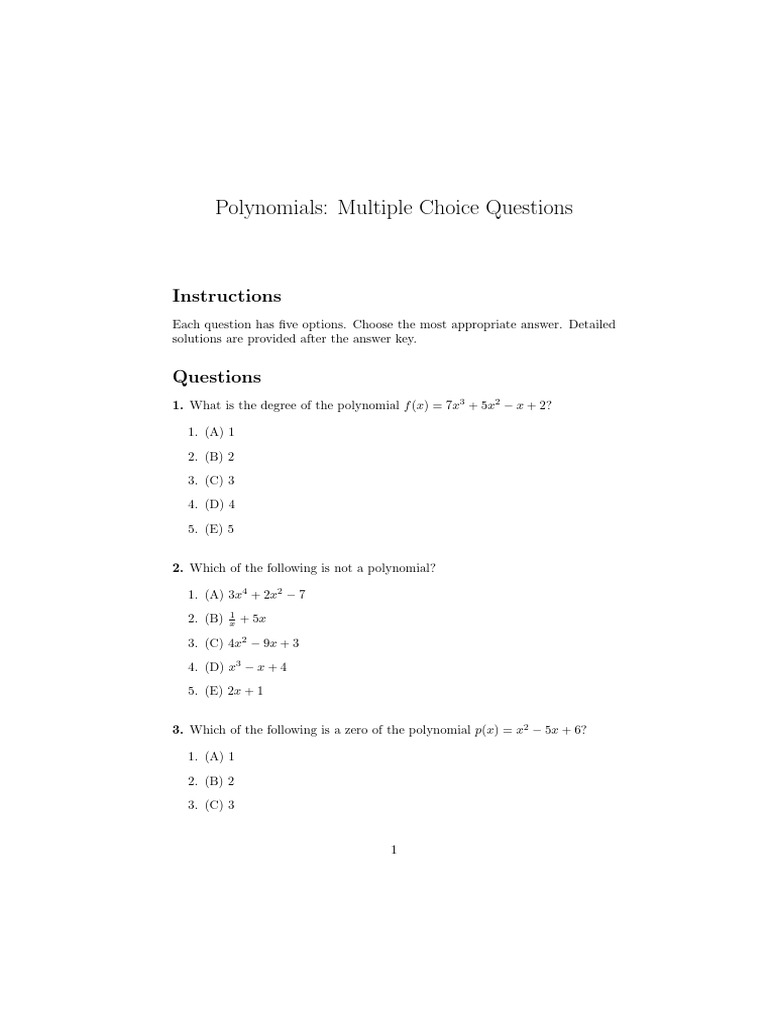 Assignment On Polynomials | PDF