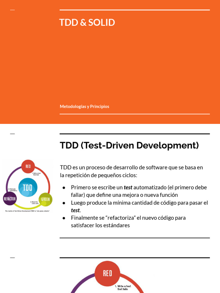 TDD y Principios SOLID en Desarrollo | PDF | Desarrollo guiado por pruebas | Ingeniería de Sistemas