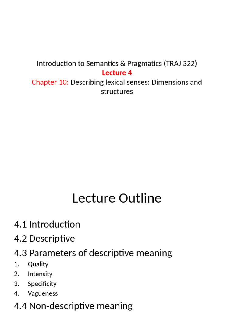 Lecture 4 Describing Lexical Senses Dimensions and Structures | PDF | Human Communication ...