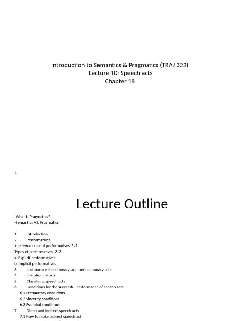 Lecture 10 Speech Acts | PDF | Semantics | Question