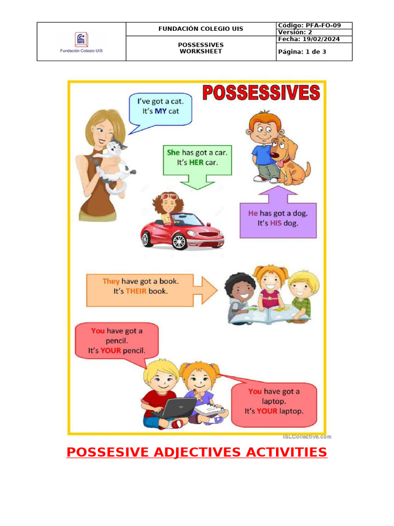Possessives Worksheet | PDF | Syntax | Semantic Units