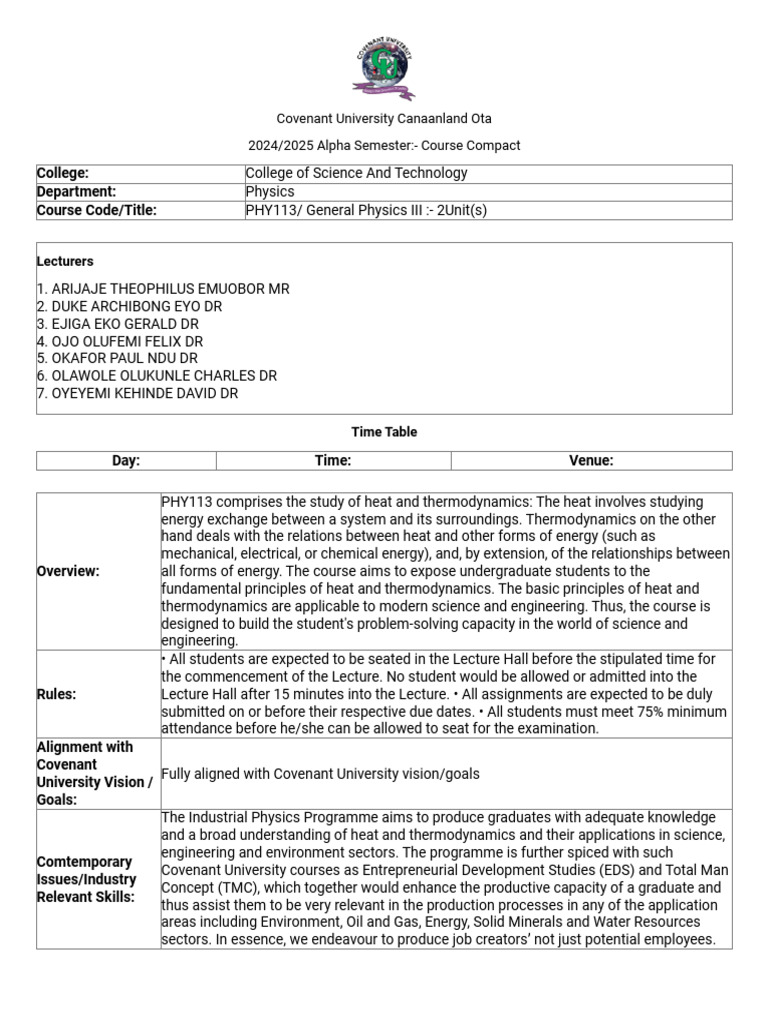 Course Compact 2024-2025 | PDF | Heat | Temperature
