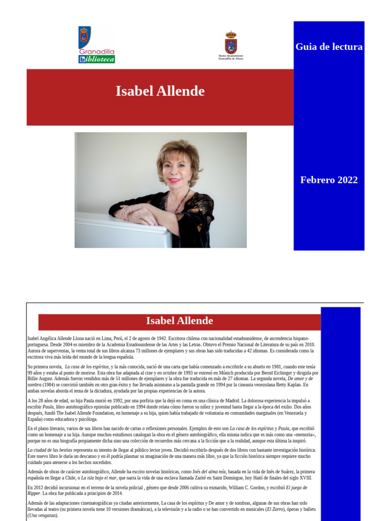 Diseño Guia Lectura Isabel Allende | PDF | Clásicos