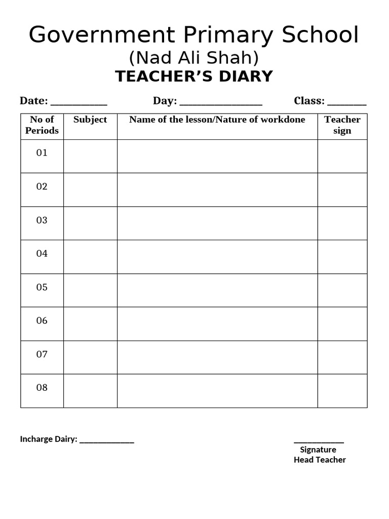 Teacher's Diary Template Guide | PDF