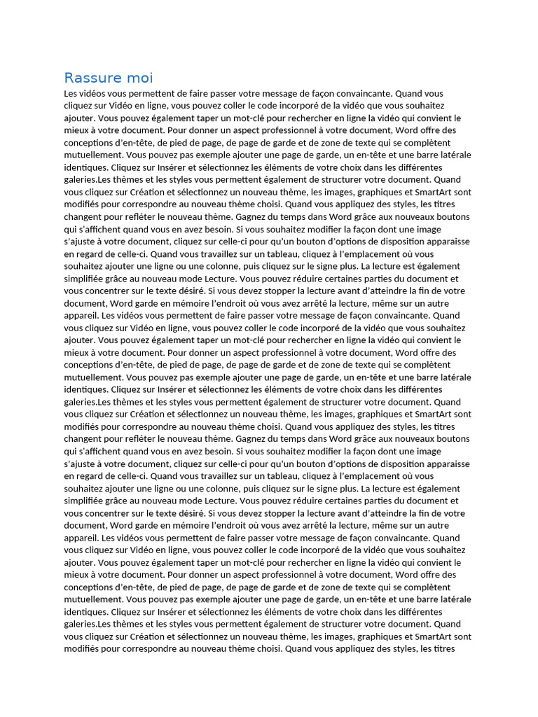 Rassurez vous Avec Word Et Vid os PDF Microsoft Word Vid o