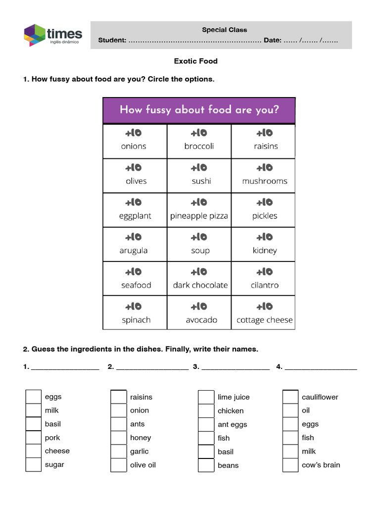 002 - Exotic Food - Worksheet | PDF