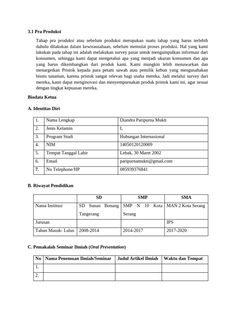 Pra-Produksi Dan Lampiran Diandra | PDF | Karier & Perkembangan | Bisnis