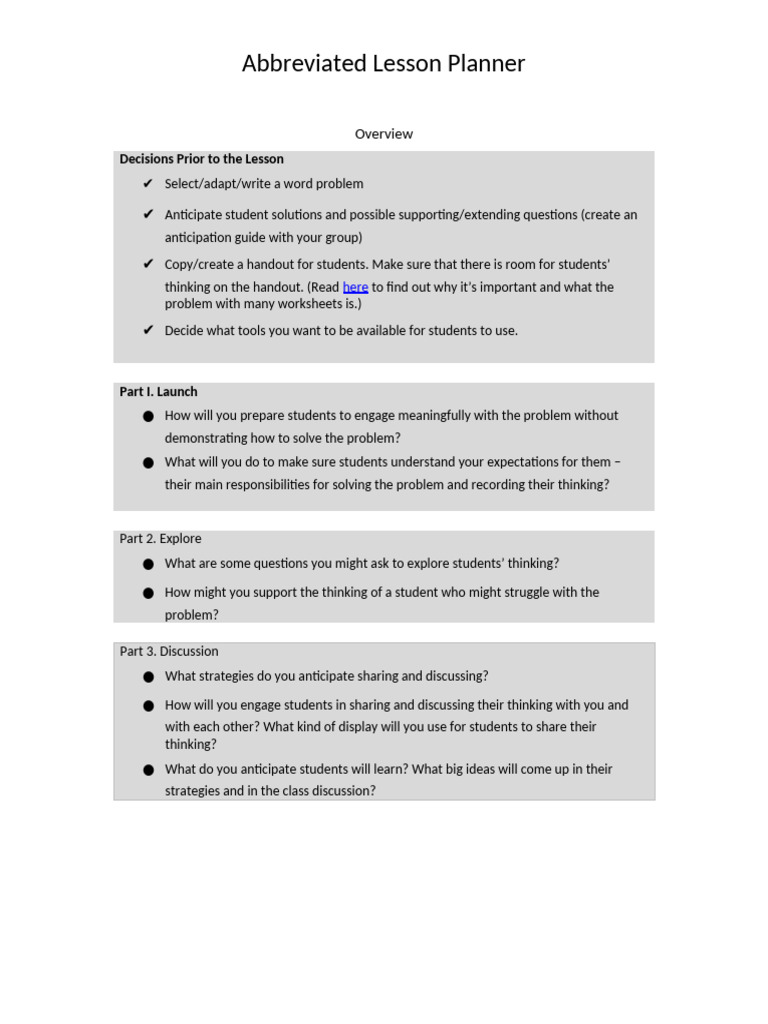 Abbreviated Lesson Planner | PDF