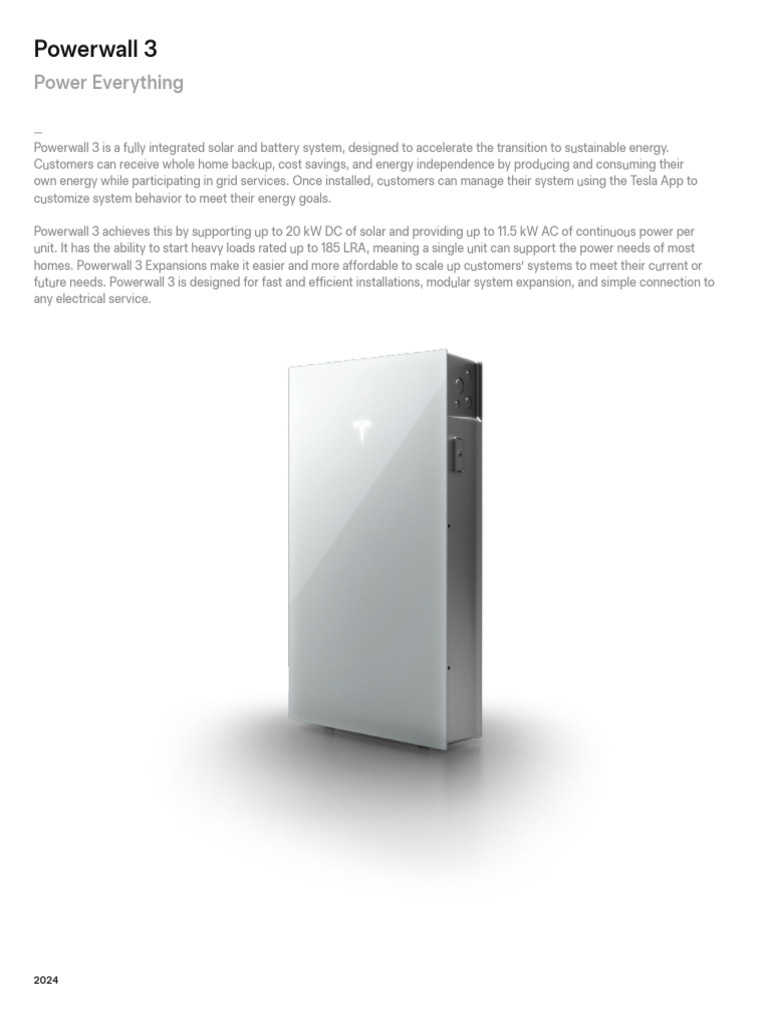 Powerwall 3: Solar & Battery System Specs | PDF | Manufactured Goods ...
