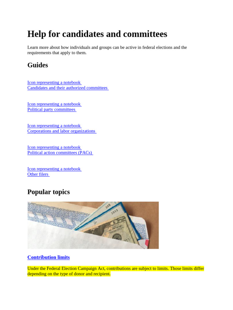 Help For Candidates and Committees | PDF | Federal Election Commission ...