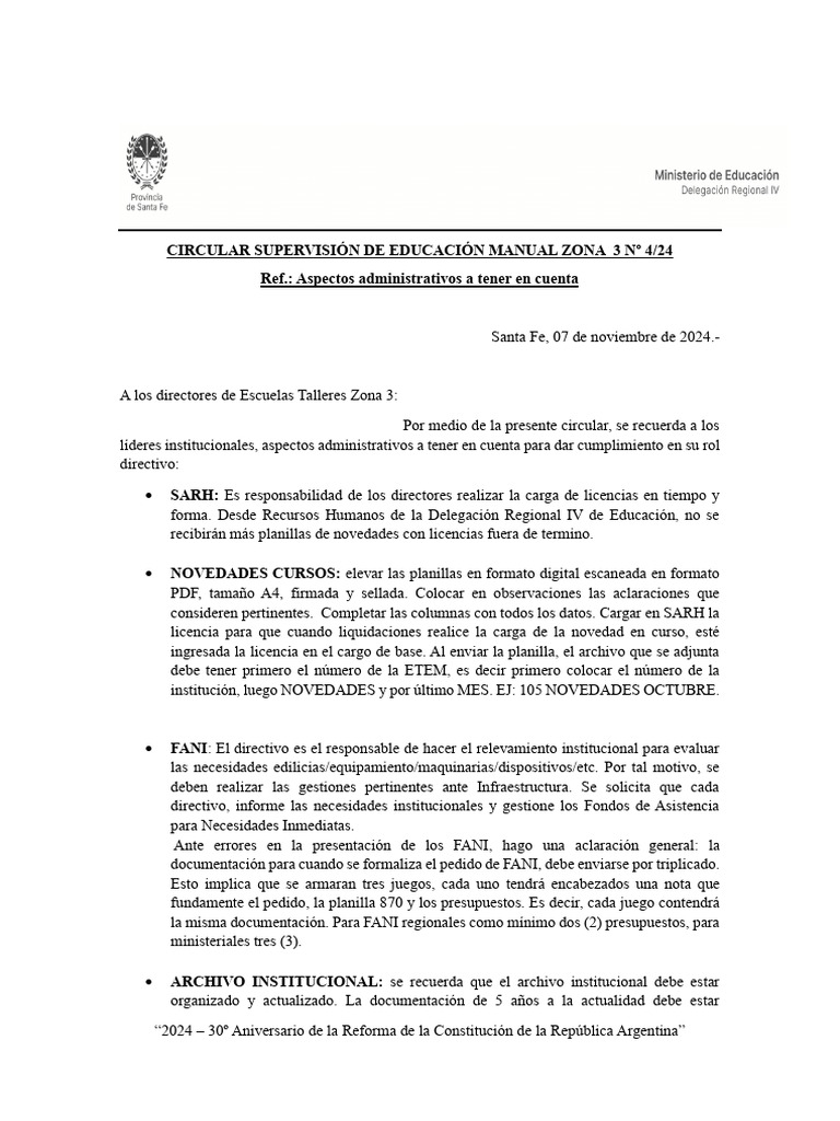 CIRCULAR SUPERVISIÓN N 4 NOVIEMBRE 2024 | PDF