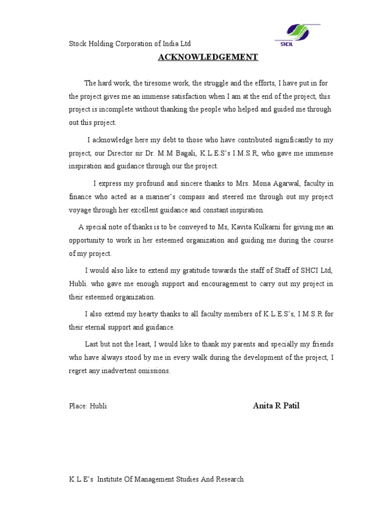 Acknowledgement: Anita R Patil | PDF | Securities (Finance) | Mutual Funds