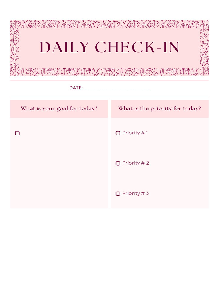 Daily Check-In: Goals & Priorities | PDF | Self-Improvement